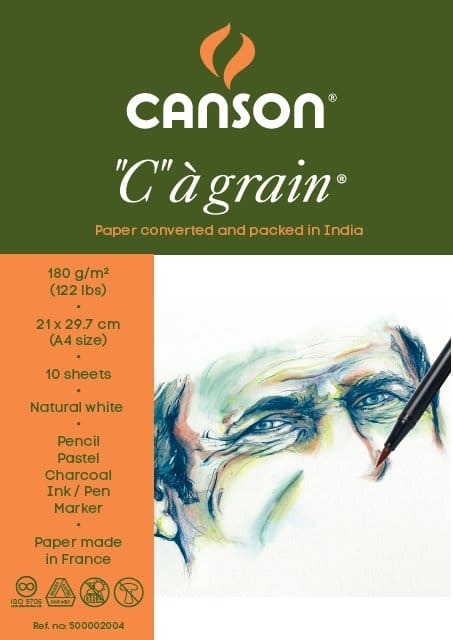 Canson "C" a' grain 180 GSM A4 Pack of 10 Sheets - 500002004 - CraftAdda