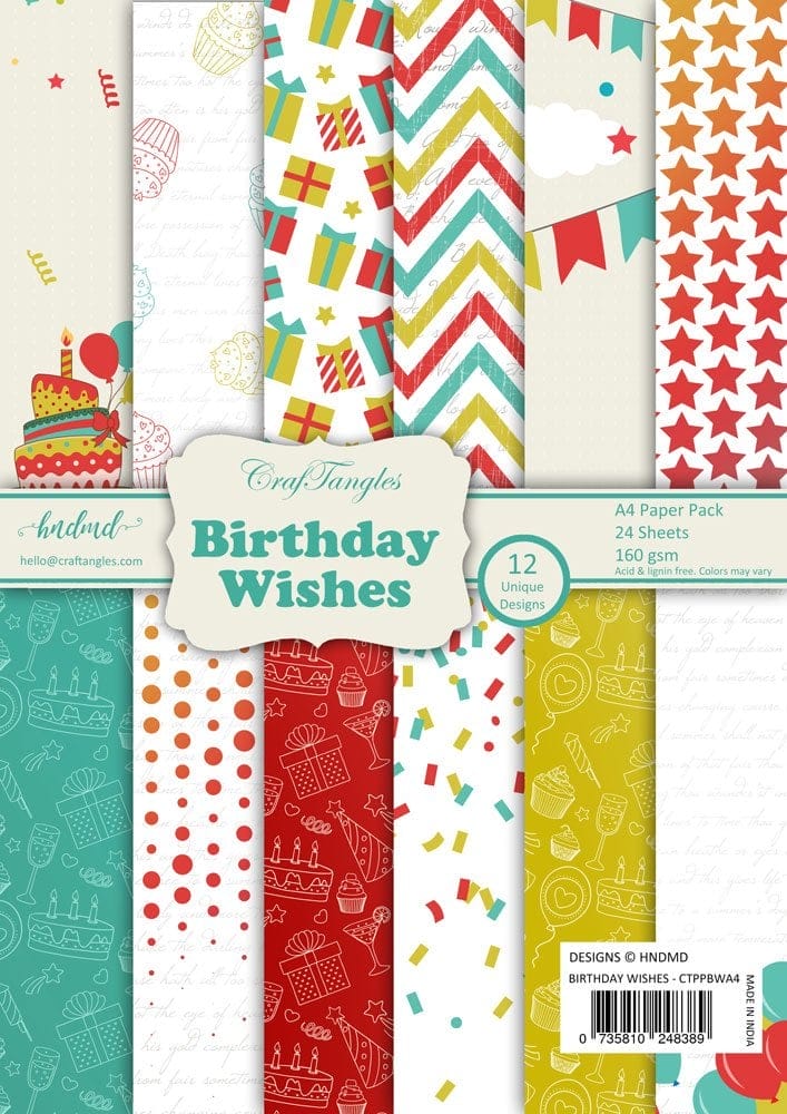 CrafTangles Scrapbook Paper Pack - Birthday Wishes (A4) - CTPPBWA4 ...