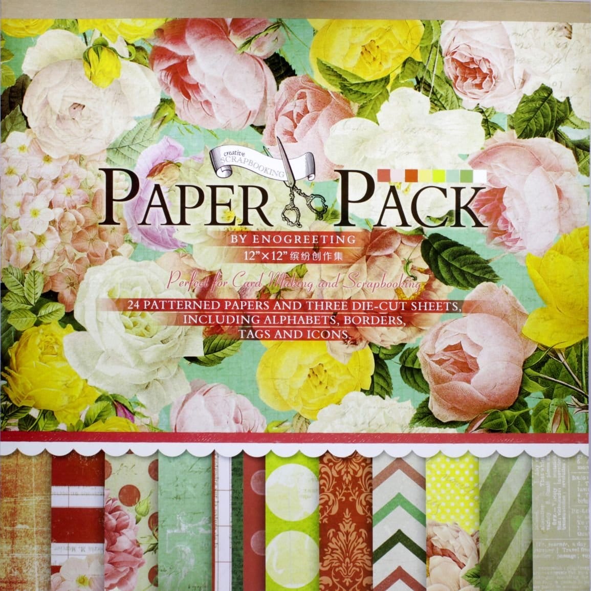 12x12 EnoGreeting Scrapbook paper pack - Flowers (Set of 24 sheets and ...