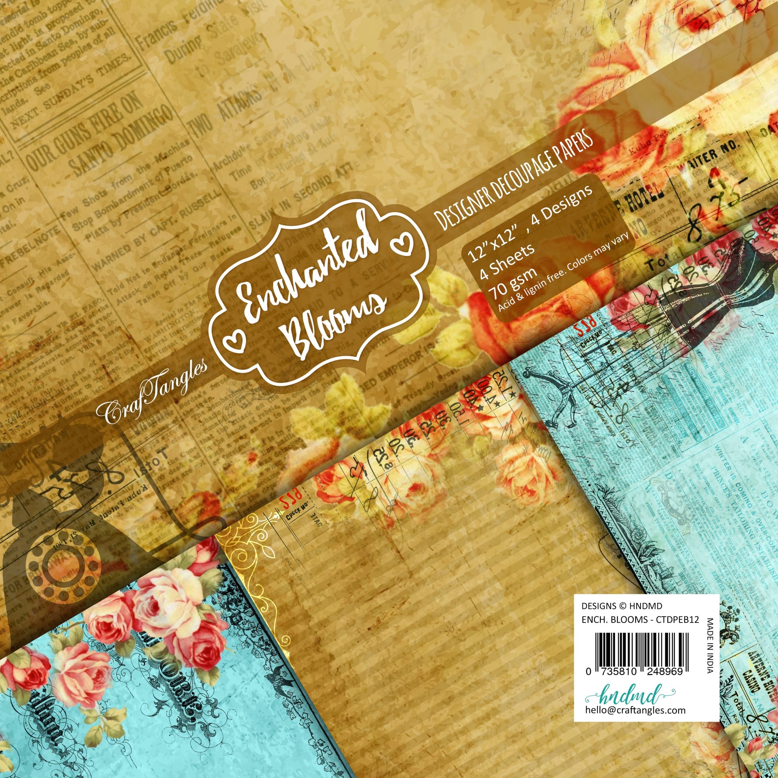 CrafTangles Decoupage Paper Pack - Enchanted Blooms (12 by 12 inch) - 4 ...