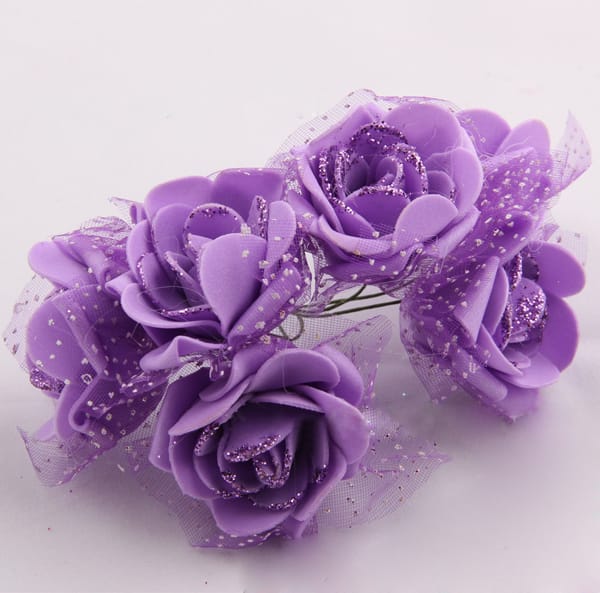Foam Roses with Net - Purple (Set of 12 roses) - CAMR327 - CraftAdda