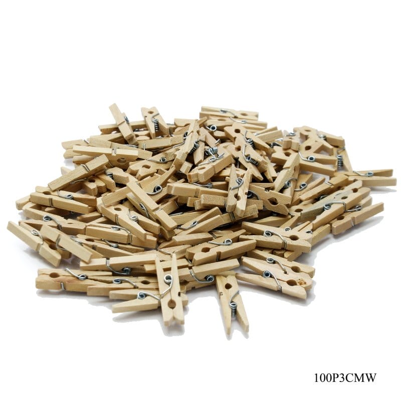Small Wooden Clips (100 pcs) - 100P3CMW - CraftAdda