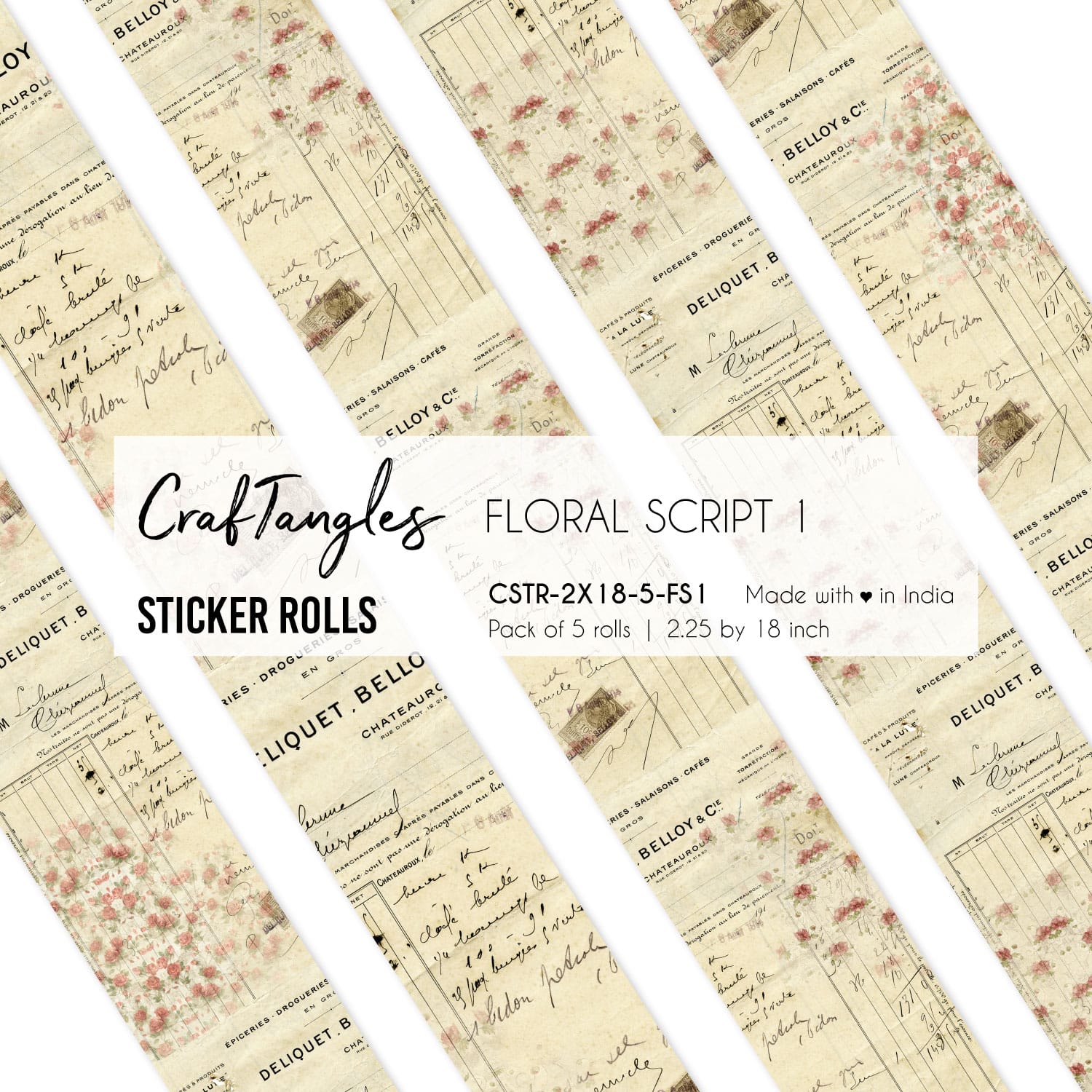CrafTangles Journal Sticker Rolls (Pack of 5 designs) - Floral Script 1 ...