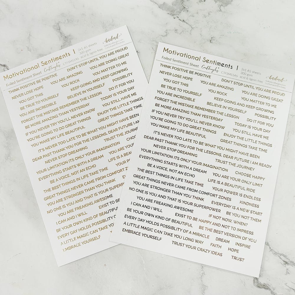CrafTangles Foiled Sentiment Sheets (White and Gold) - Motivational ...