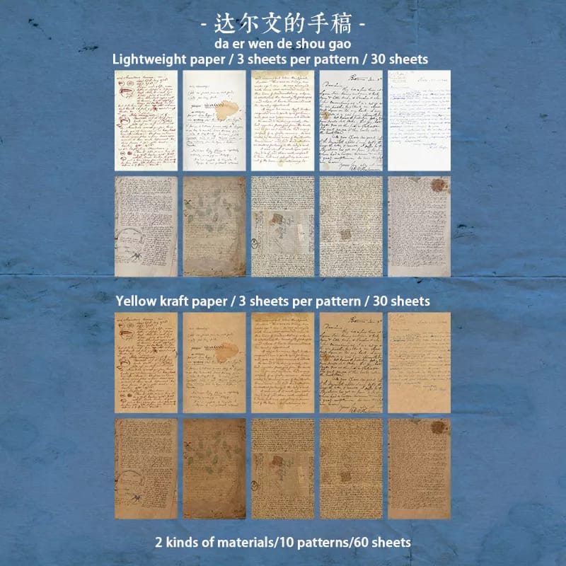 Vintage Journalling Pattern Papers (60 sheets) - Darwin's Manuscript ...