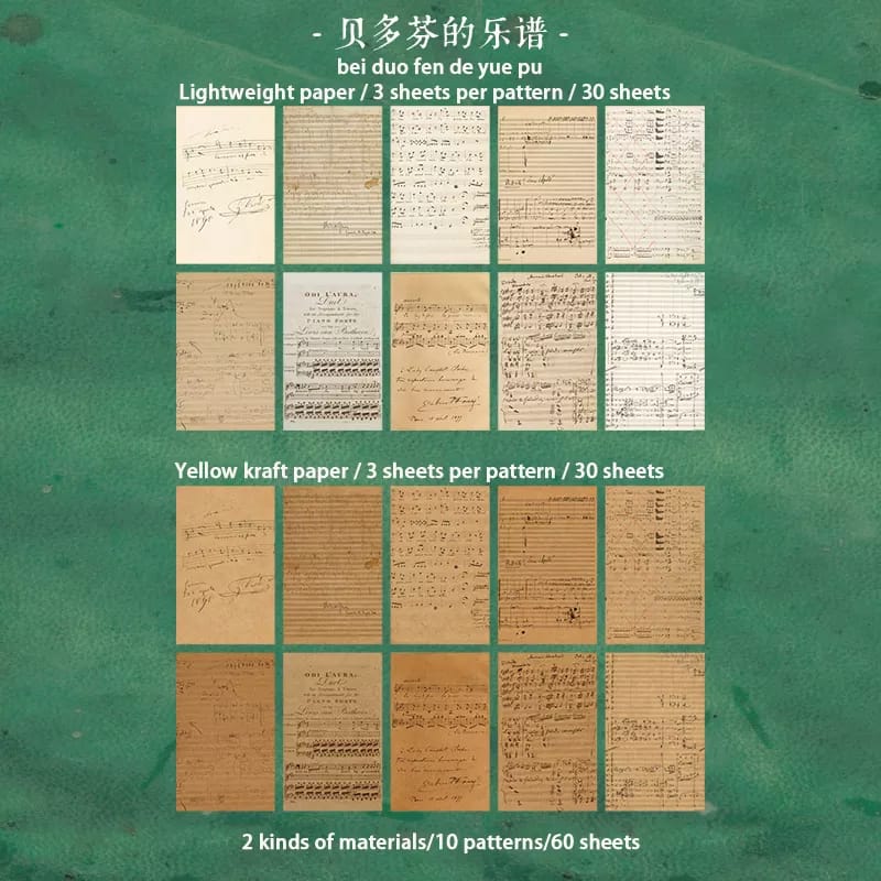 Vintage Journalling Pattern Papers (60 sheets) - Beethoven's Score ...