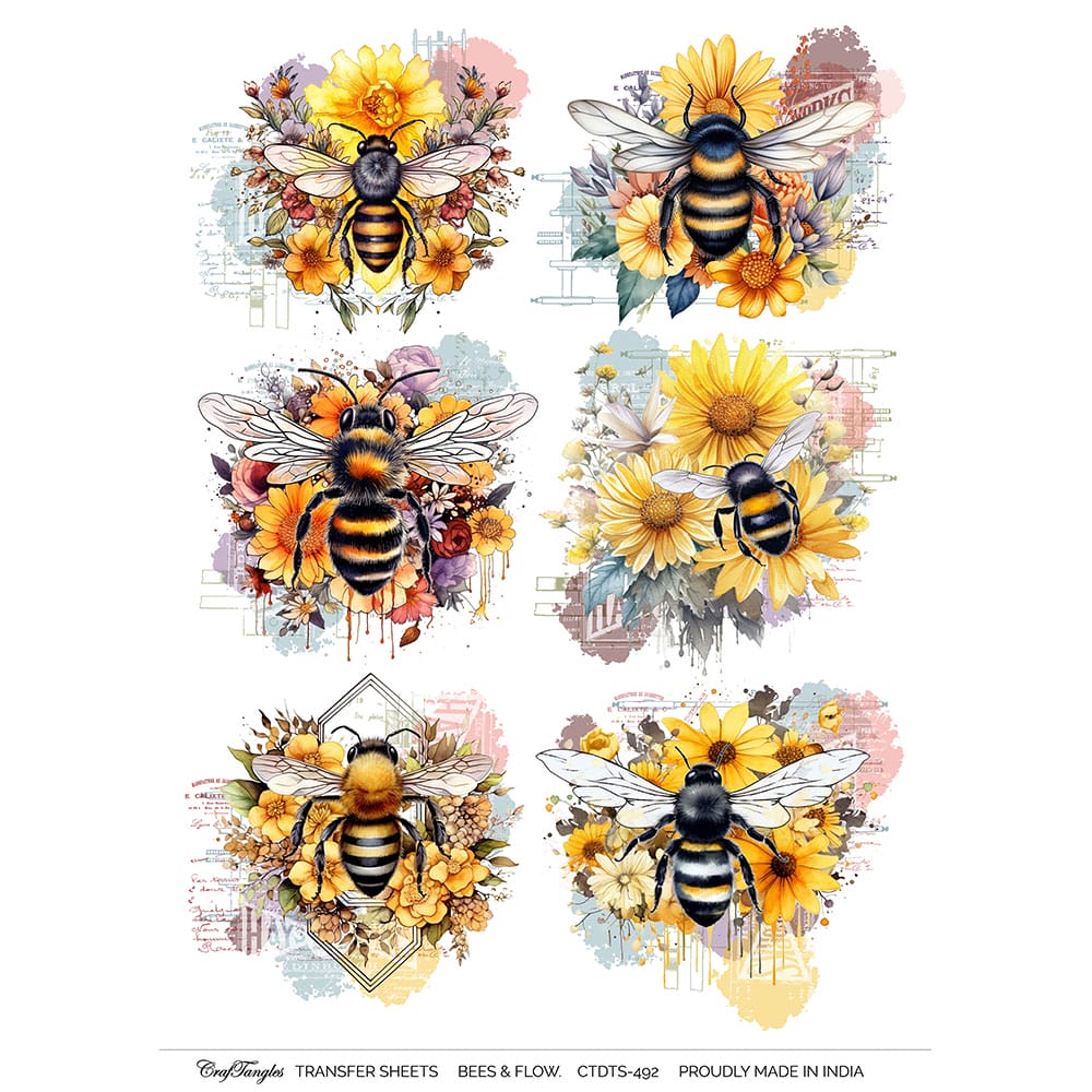CrafTangles A4 Transfer It Sheets - Bees and Flowers - CTDTS-492 ...