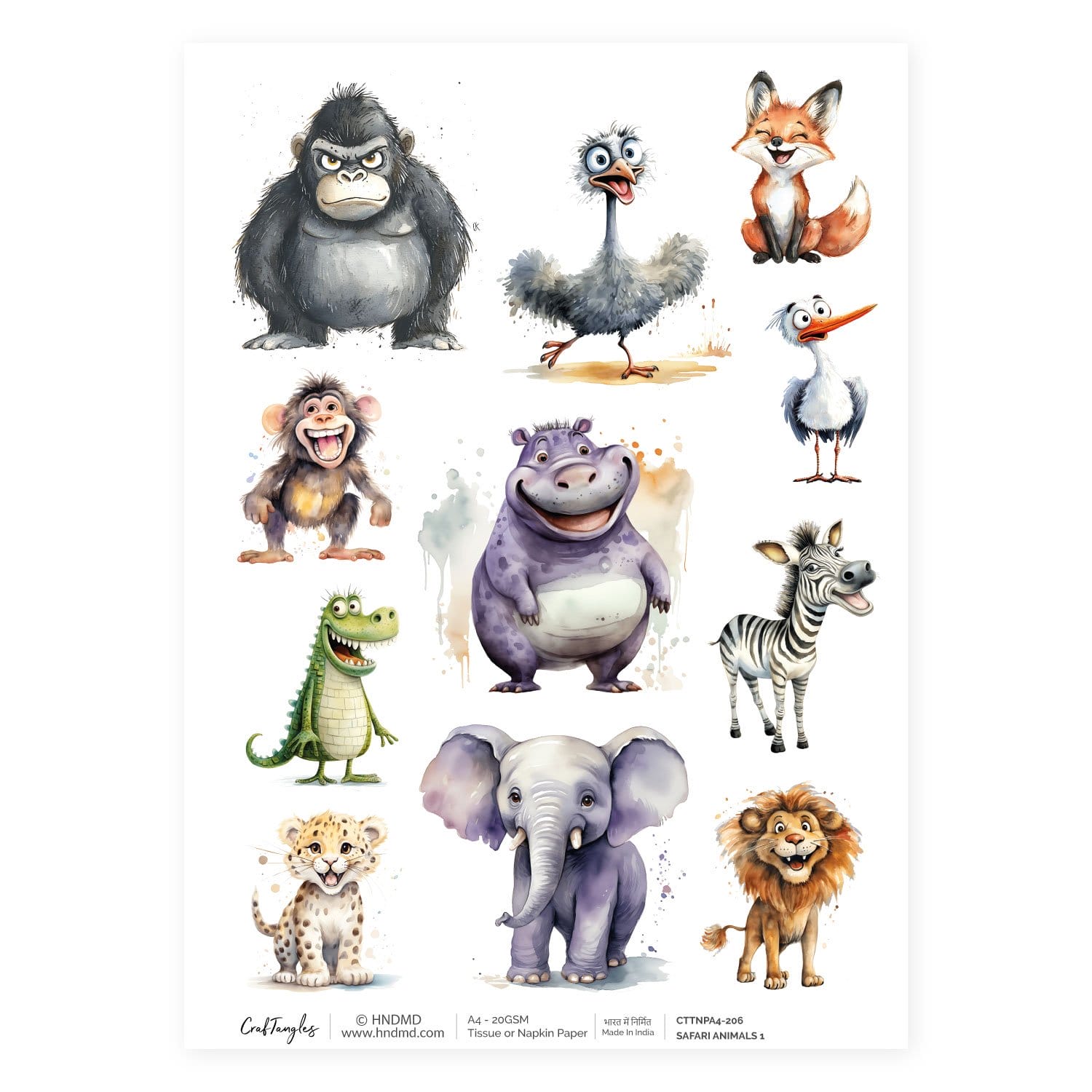 CrafTangles Decoupage Napkin / Tissue / Collage Paper - Safari Animals ...